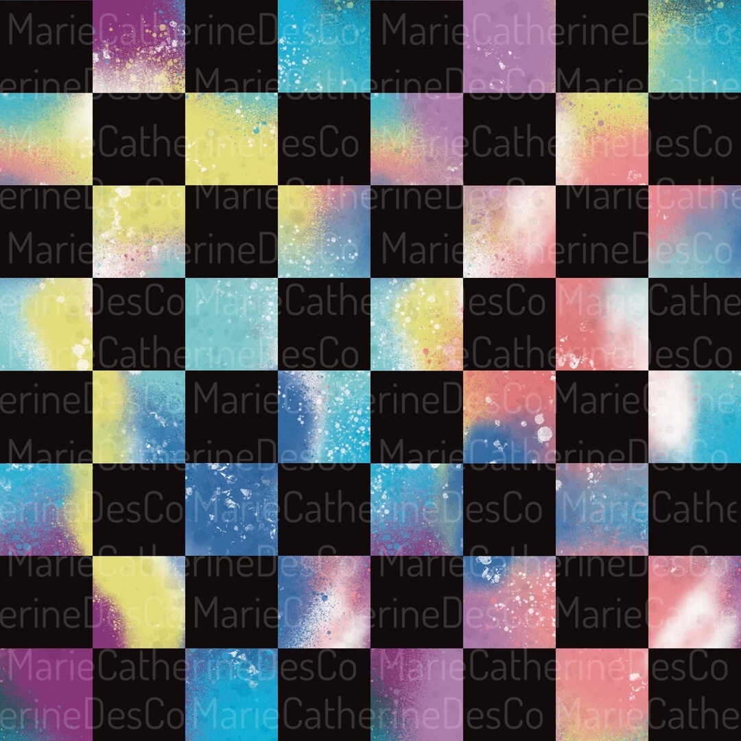 Hand Drawn Rainbow Nebula Checkered Seamless Repeating Pattern - Etsy