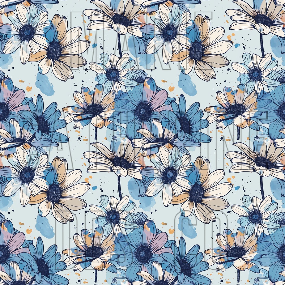Blue Watercolor Daisy Seamless Repeating Pattern - Etsy