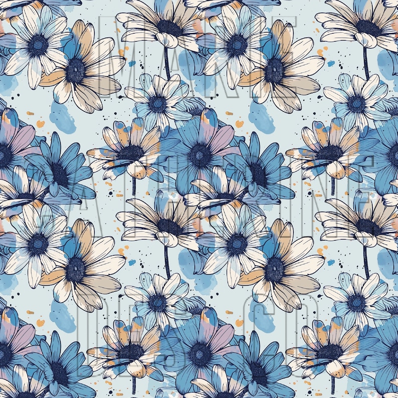Blue Watercolor Daisy Seamless Repeating Pattern - Etsy