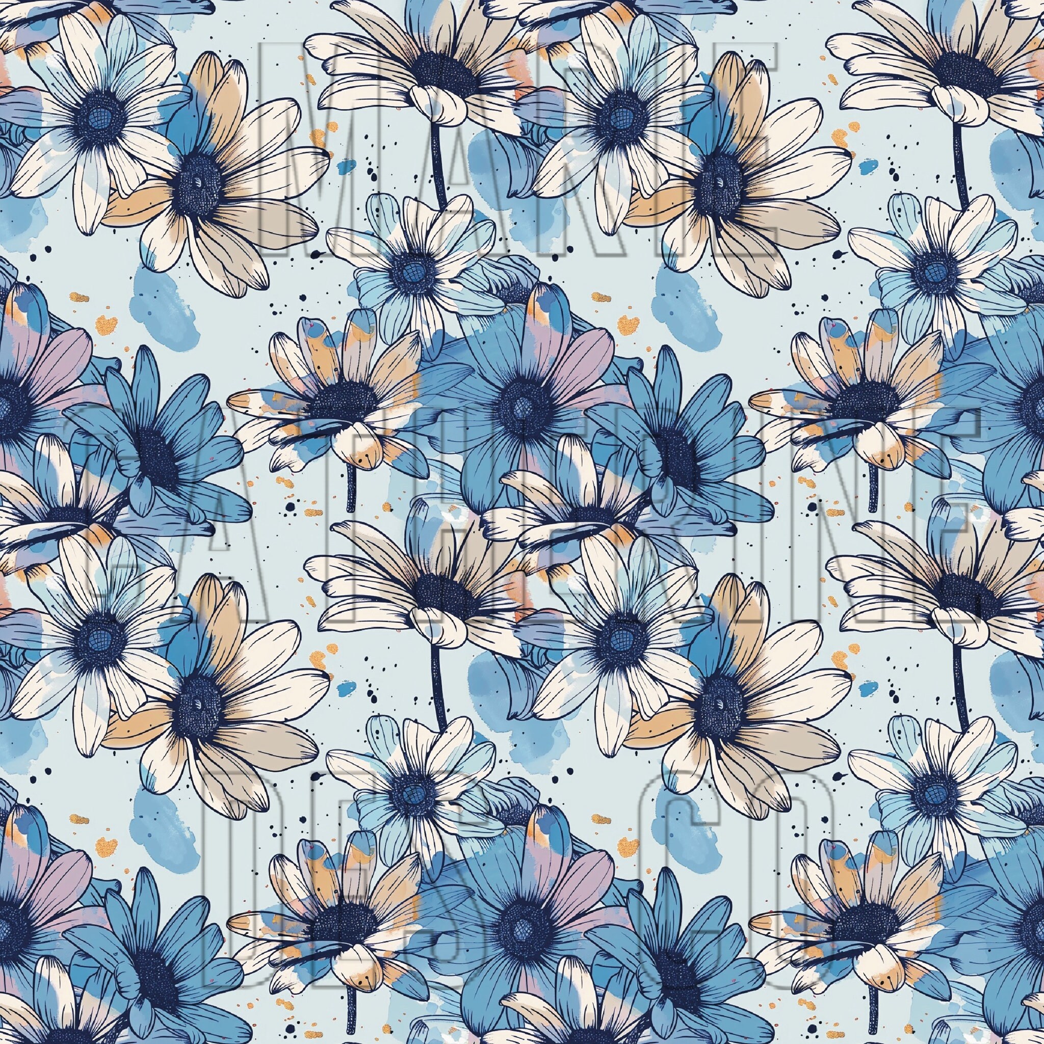 Blue Watercolor Daisy Seamless Repeating Pattern - Etsy