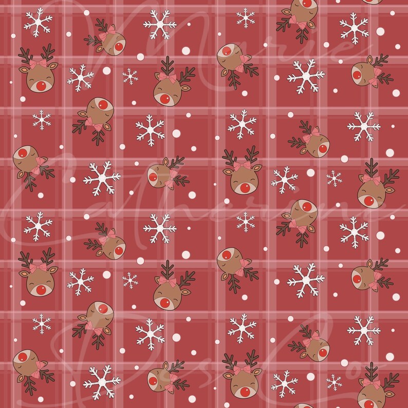 Girl Rudolph & Plaid Christmas Seamless Repeating Pattern - Etsy