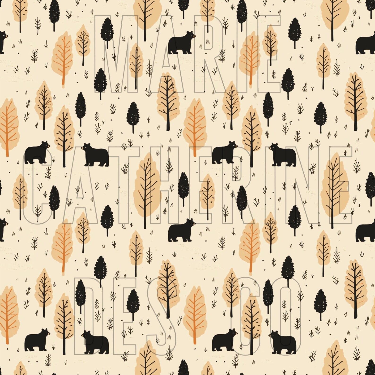 Wandering Black Bears Boho Seamless Repeating Pattern - Etsy