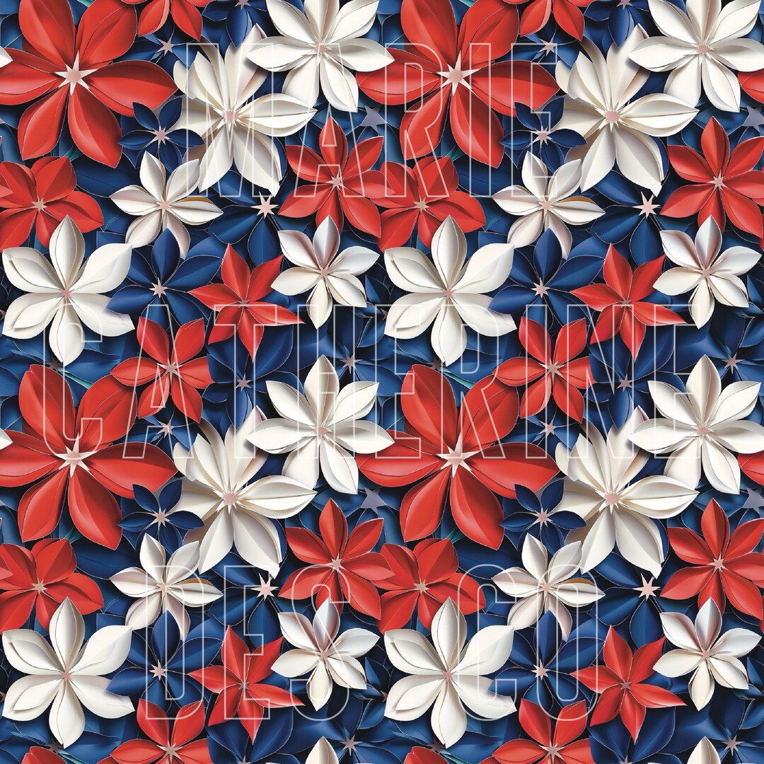 Fourth of July Red, White & Blue Paper Floral Seamless Repeating ...