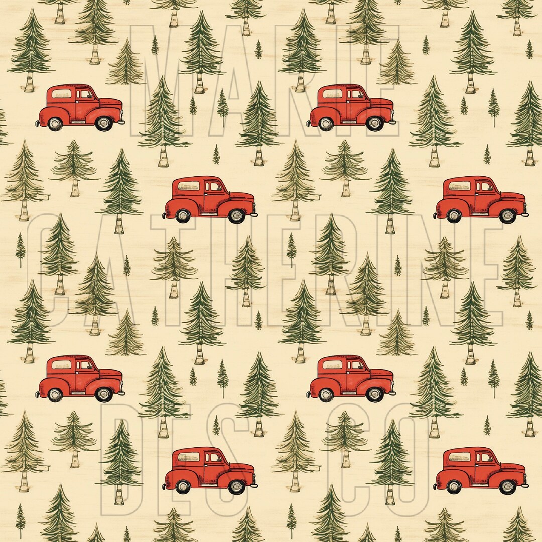 Christmas Trees and Red Trucks II Seamless Repeating Pattern - Etsy