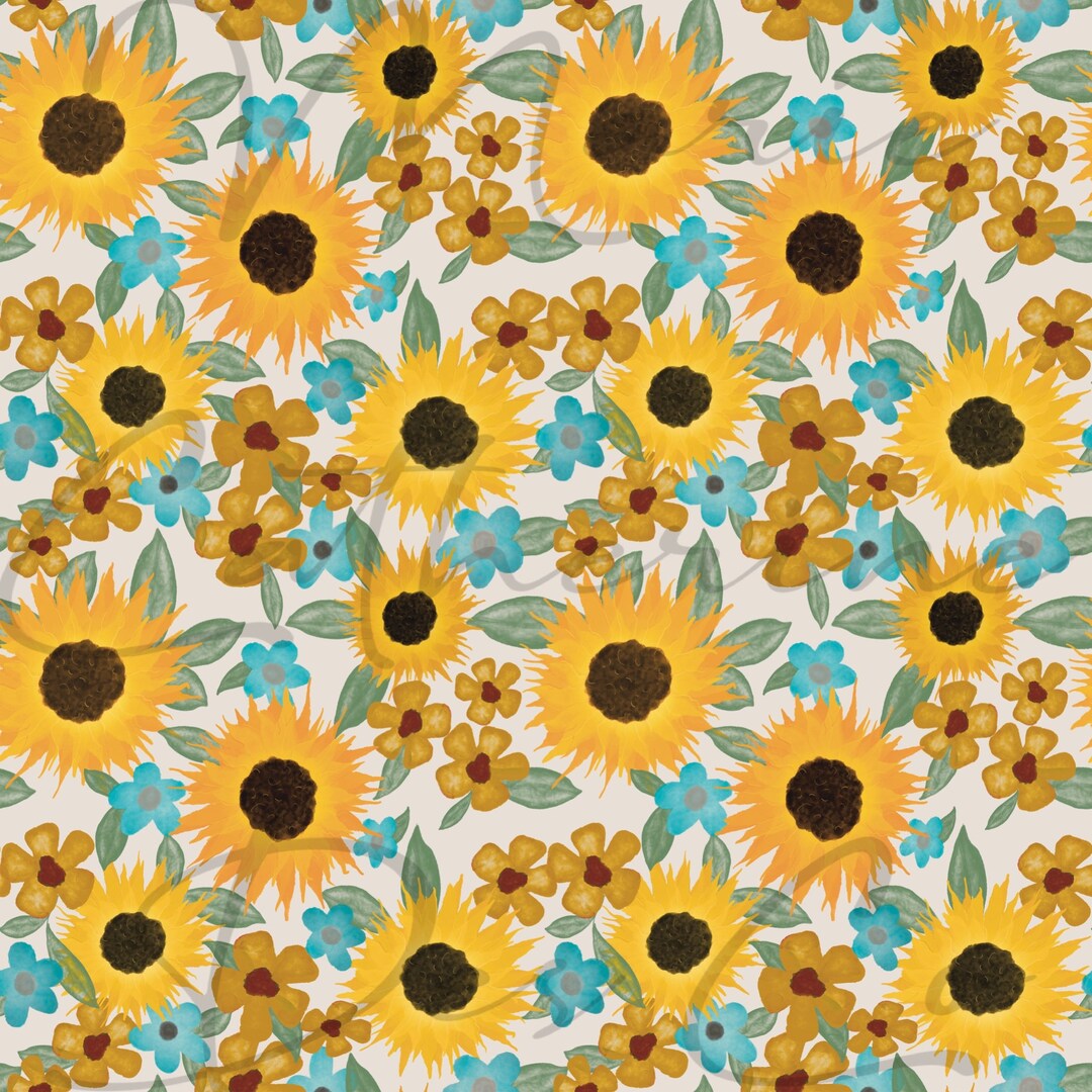 Hand Drawn Fall Sunflower Floral Seamless Repeating Pattern - Etsy