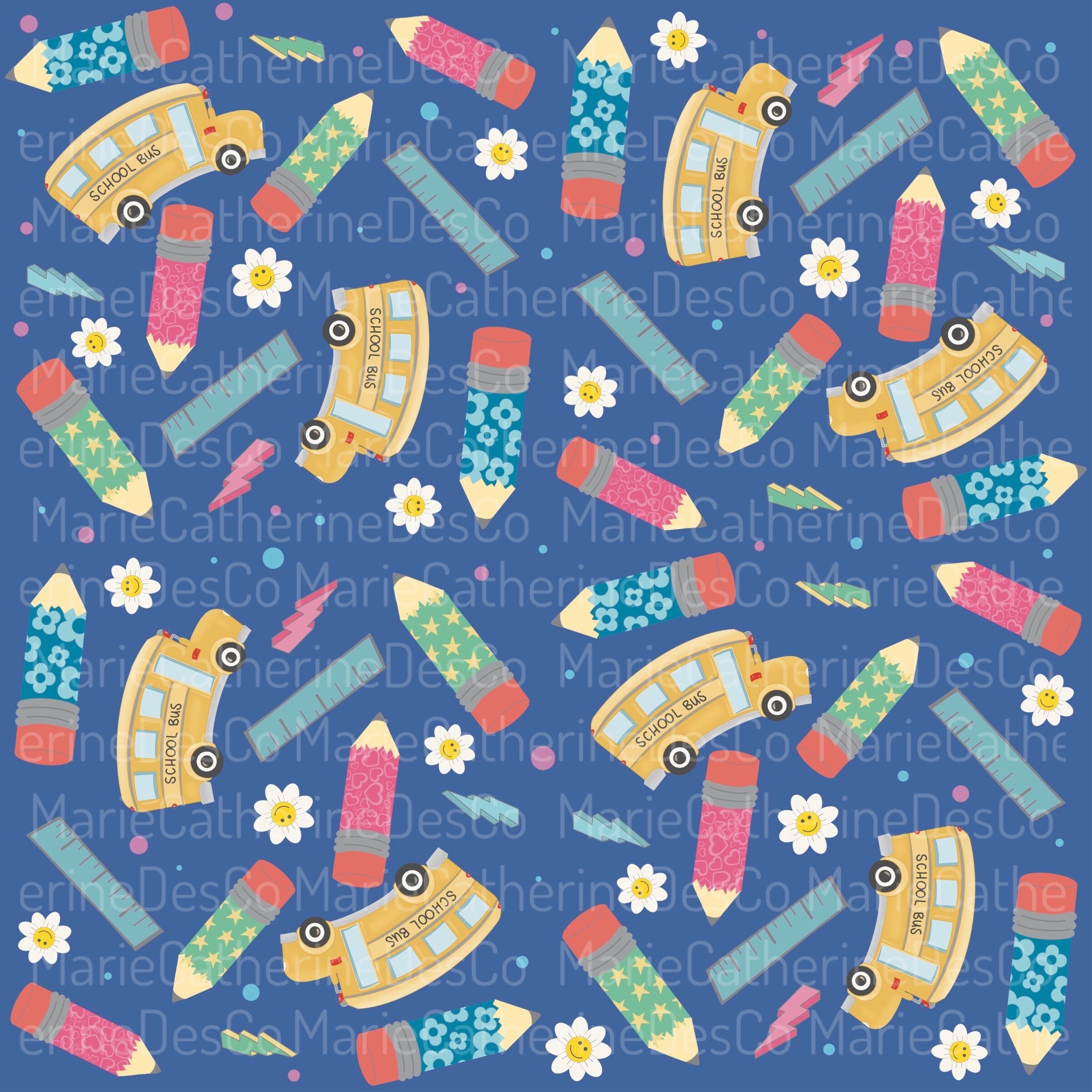 Coordinate for Back to School Buses and Suppliesseamless Repeating ...