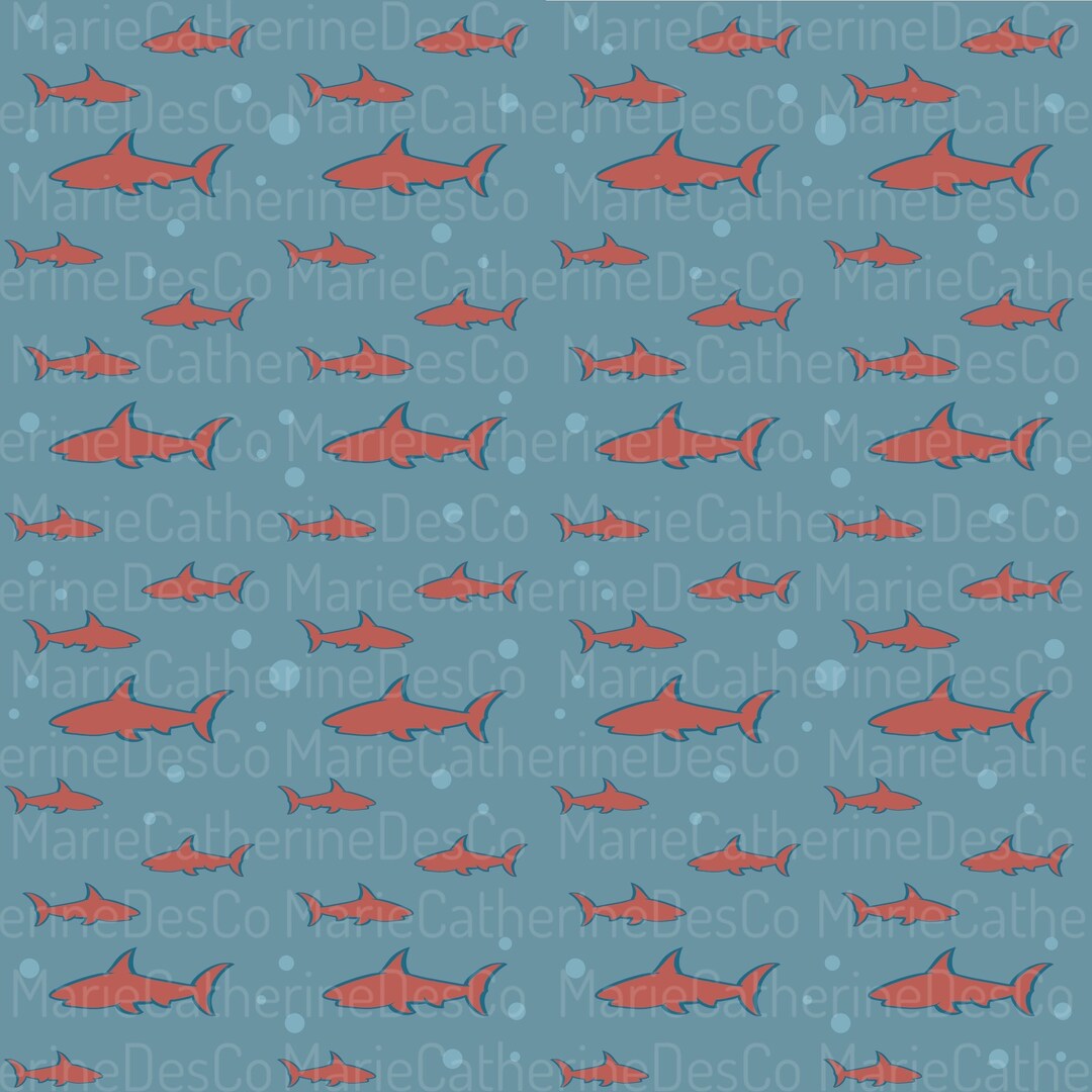 Hand Drawn Shark Seamless Repeating Pattern - Etsy