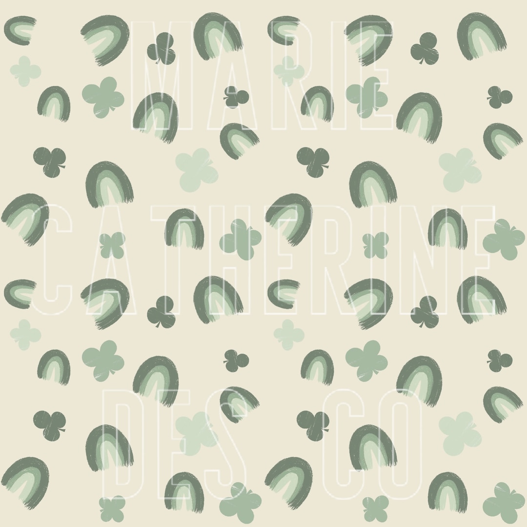 St. Patrick’s Day Rainbows and Clovers Hand Drawn Seamless Repeating ...