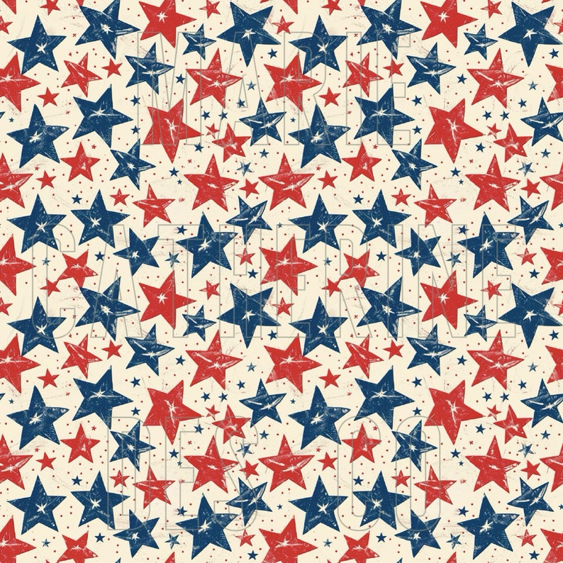 Fourth of July Red & Blue Distressed Doodlestars Seamless Repeating ...