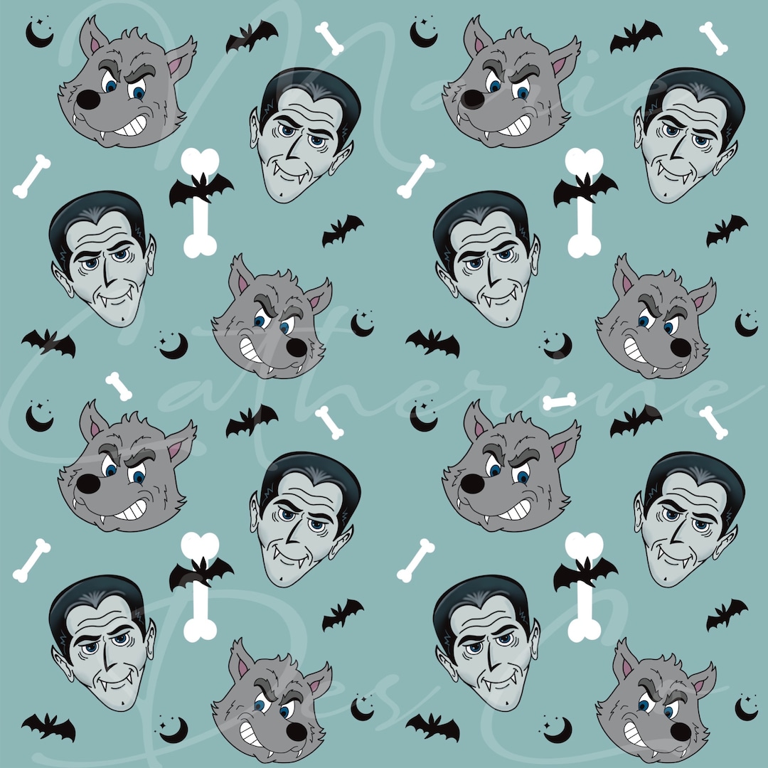 Hand Drawn Halloween Dracula and Werewolf Seamless Repeating Pattern - Etsy