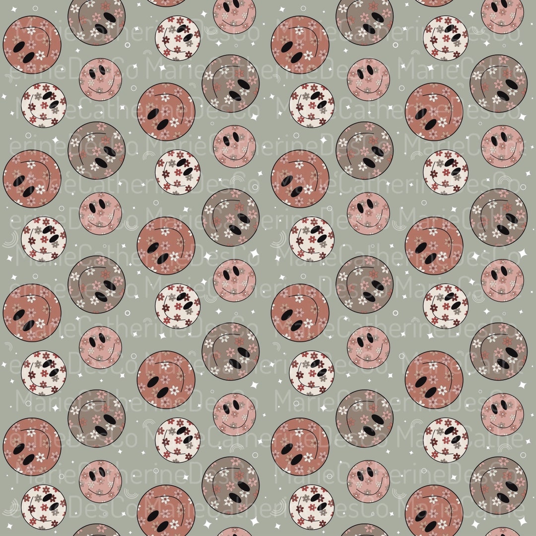 Olive and Mauve Daisy Smileys Seamless Repeating Pattern - Etsy