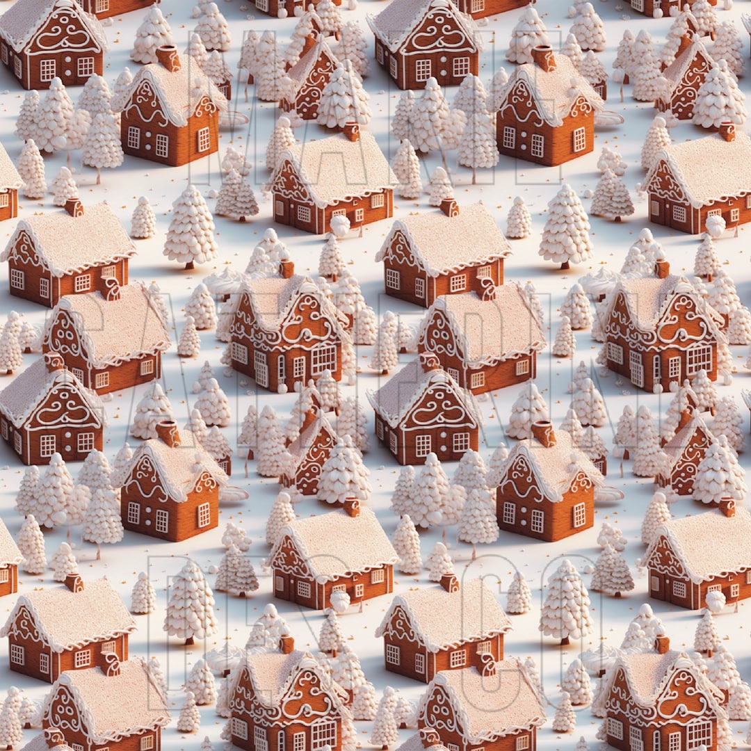 Snow & Gingerbread Houses Seamless Repeating Pattern - Etsy