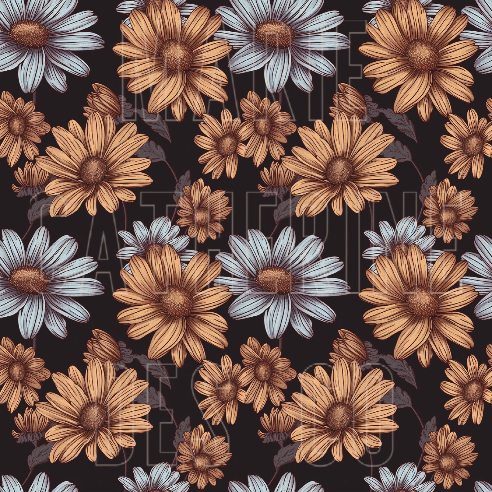 Beige and Grey Dark Daisy Seamless Repeating Pattern - Etsy