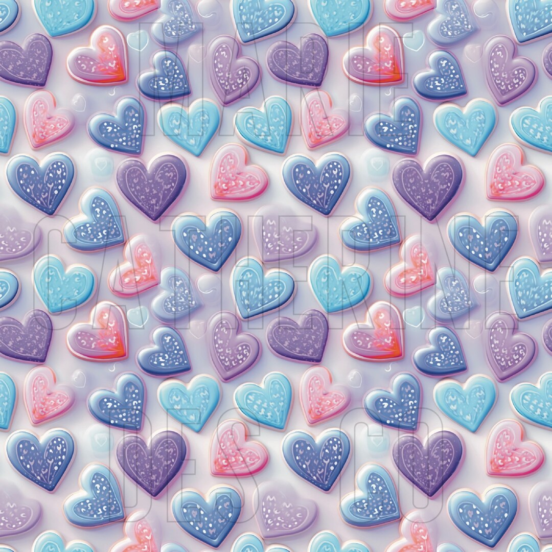 Blue & Purple Heart Cookies Seamless Repeating Pattern - Etsy