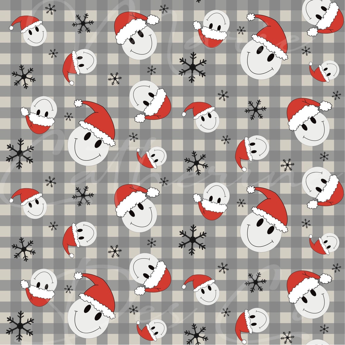 Santa Smiley Gingham Christmas Seamless Repeating Pattern - Etsy