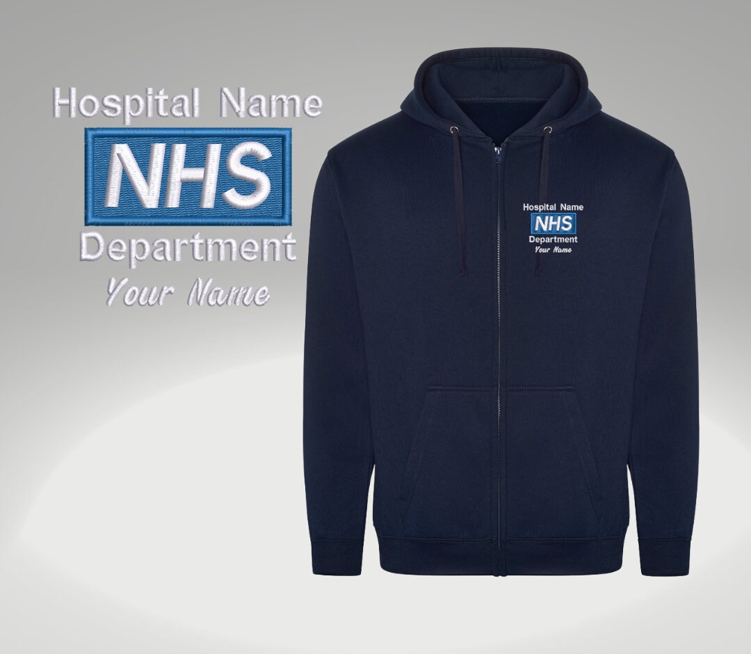 Nhs Embroidered Full Zip Hoodie Work Uniform NHS Hoodie Hospital Name ...