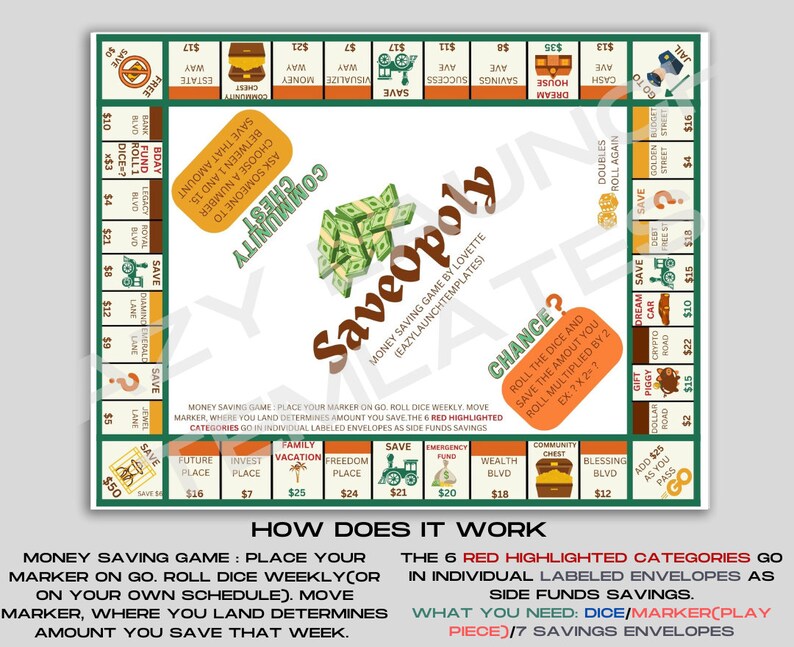 Printable Saveopoly Money-savings Game Digital Download Saveopoly Game ...