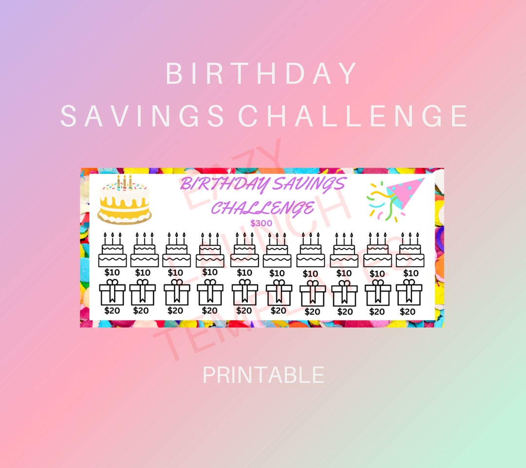 Birthday Savings Challenge Digital Download Savings Challenge PRINTABLE ...