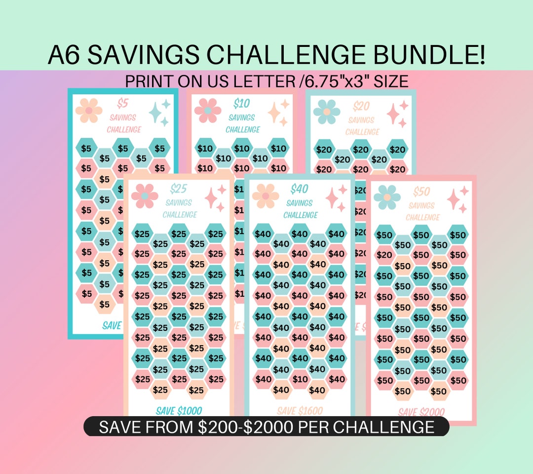 Savings Challenge Bundle Savings Challenge Printable A6 Mini Savings ...