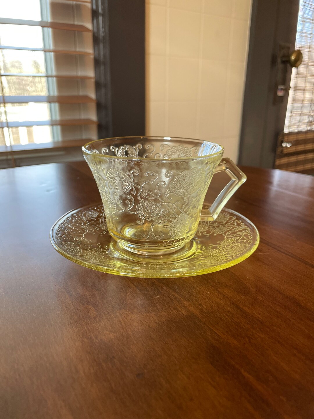 Hazel Atlas Florentine No. 2 Poppy Yellow Depression Glass Cup and ...