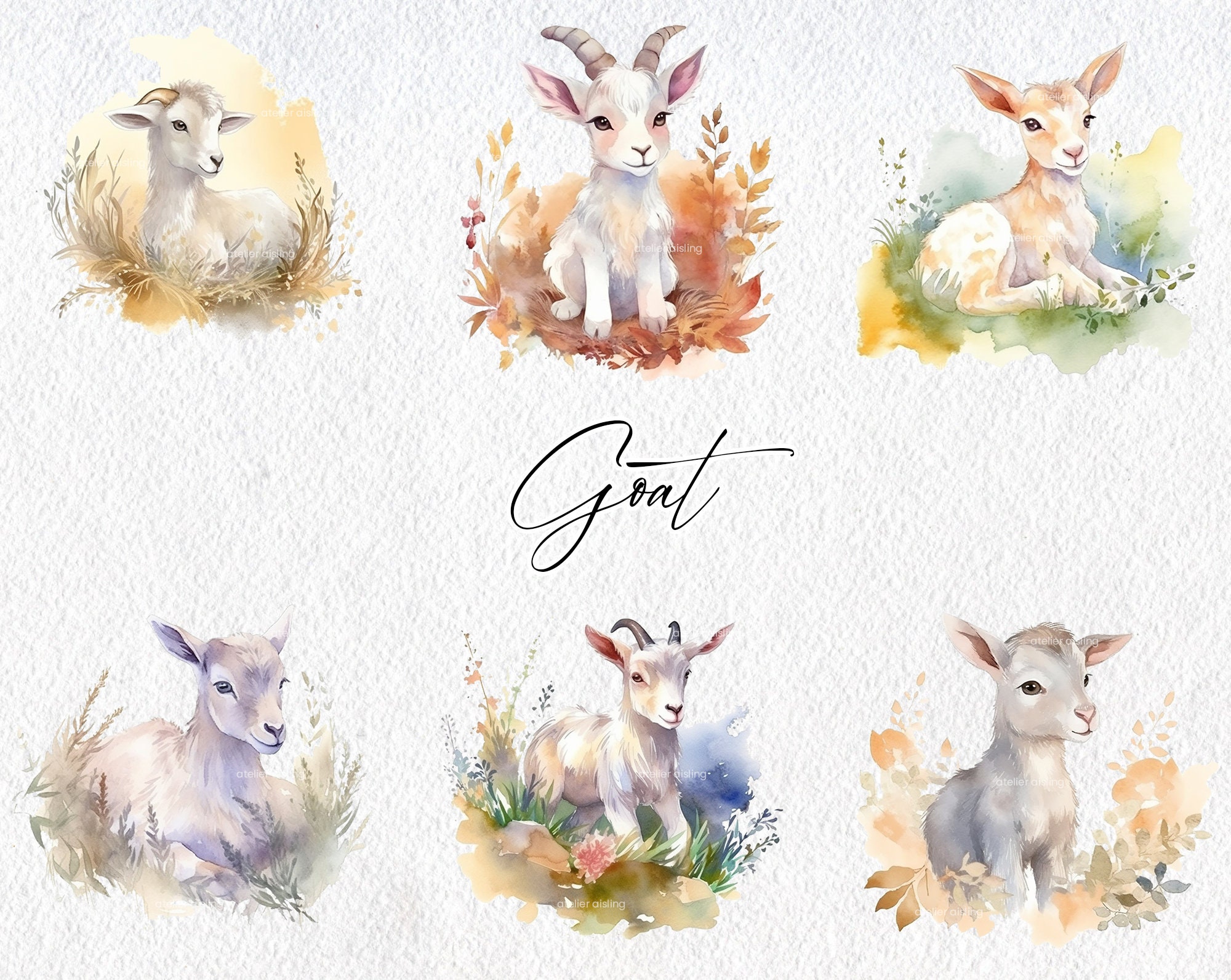 Cute Watercolor Goat Scenes Commercial Use Clipart Animal - Etsy