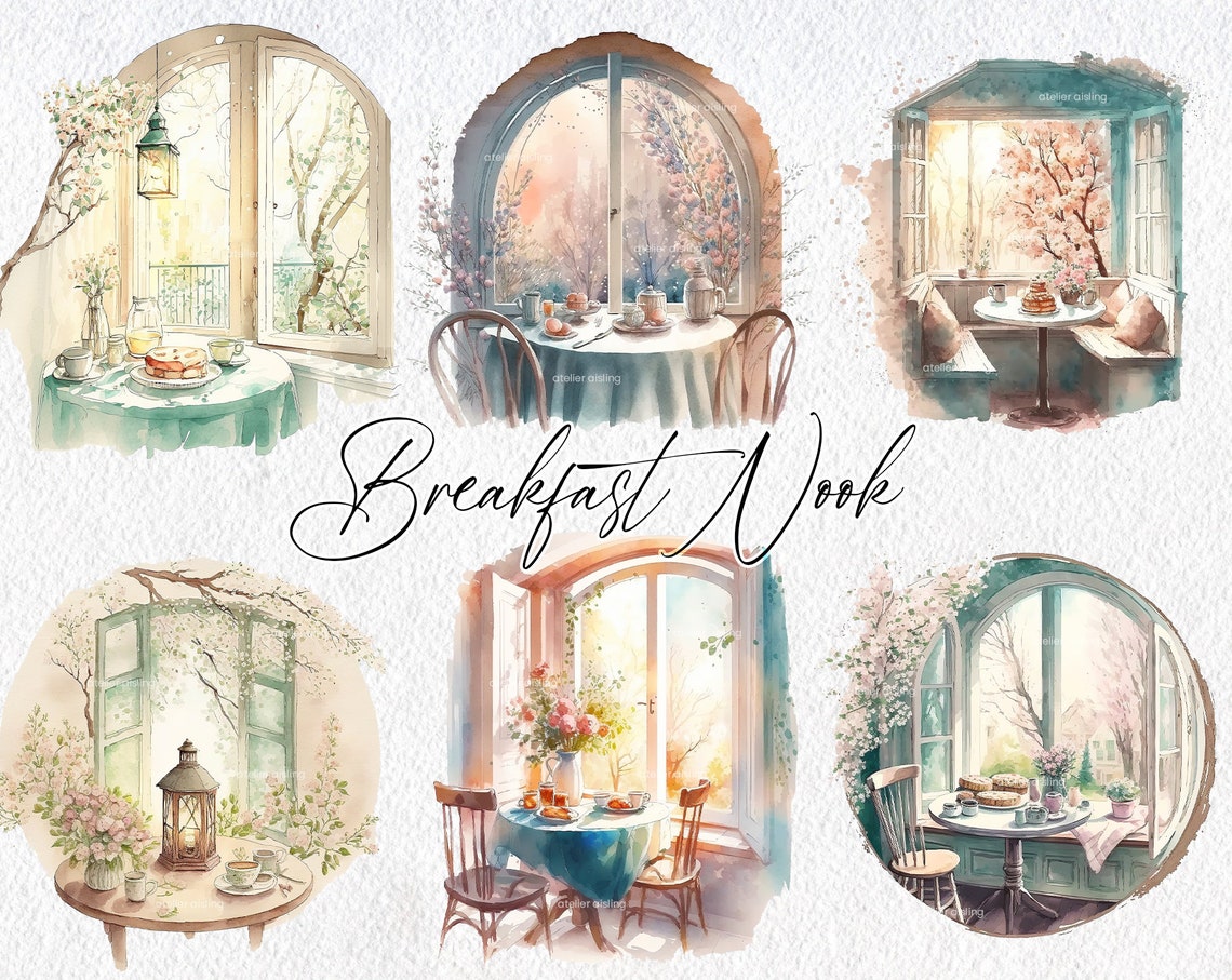 Cute Watercolor Breakfast Nook Windows Scenes Commercial Use - Etsy