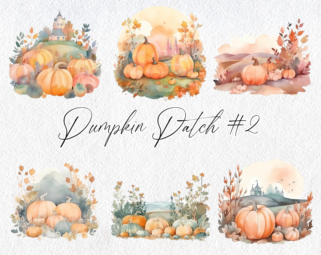 Cute Watercolor Pumpkin Patch, Volume 2, Commercial Use Clipart, Fall ...