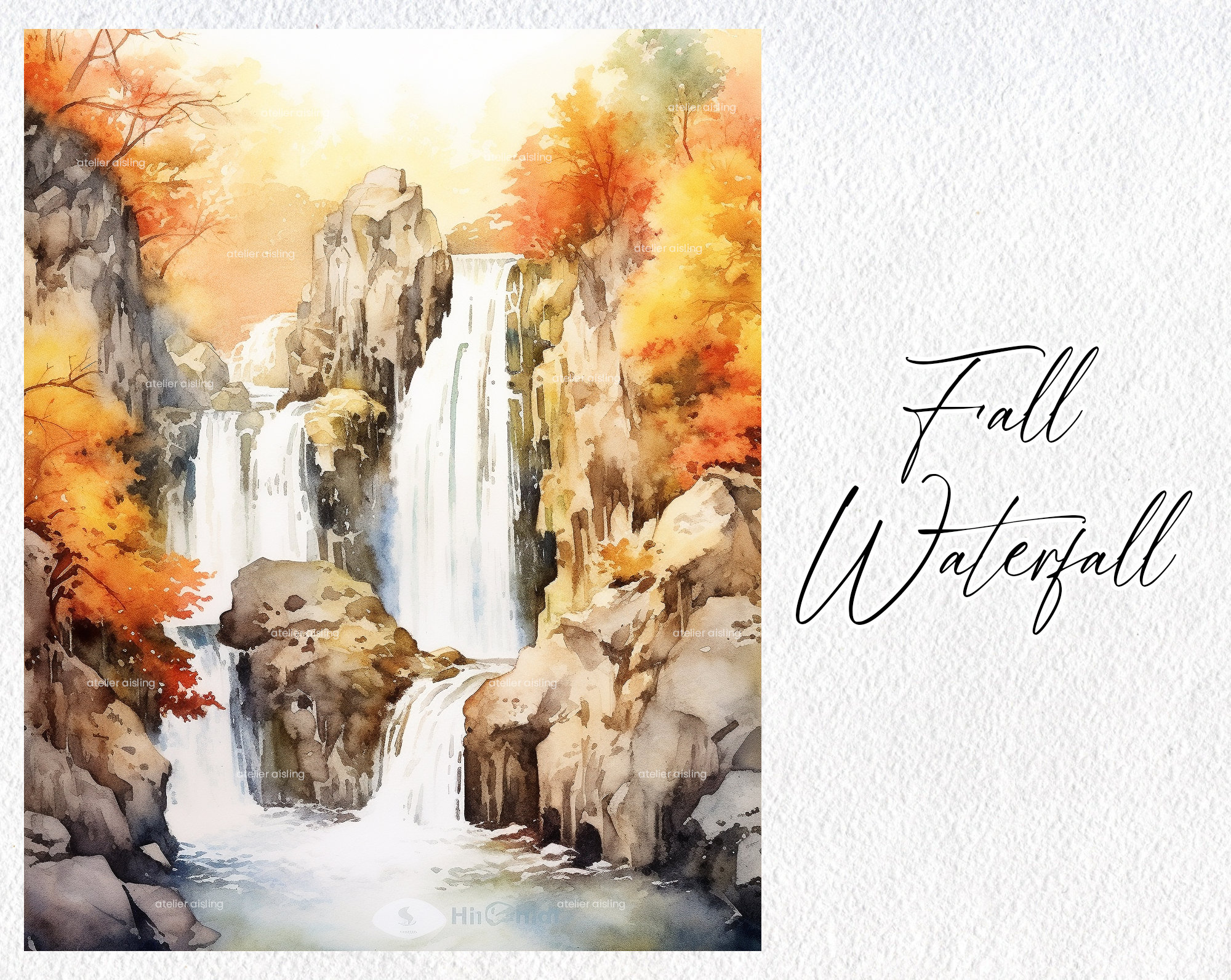 Cute Watercolor Fall Waterfall Scene Commercial Use Clipart - Etsy