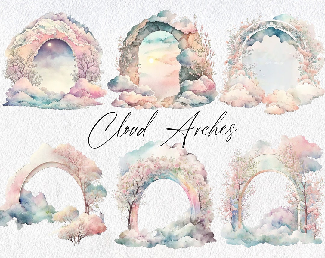 Cute Watercolor Cloud Arches Scenes Commercial Use Clipart - Etsy