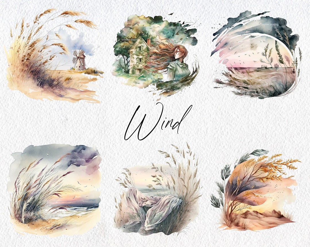 Cute Watercolor Wind Scenes, Commercial Use Clipart, Sky Clipart ...