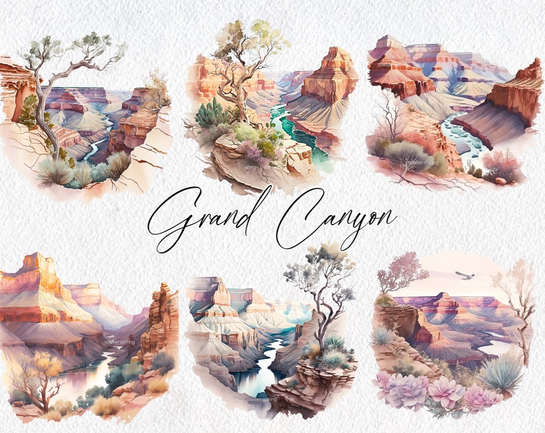 Cute Watercolor Grand Canyon Scenes, Commercial Use Clipart, Grand ...