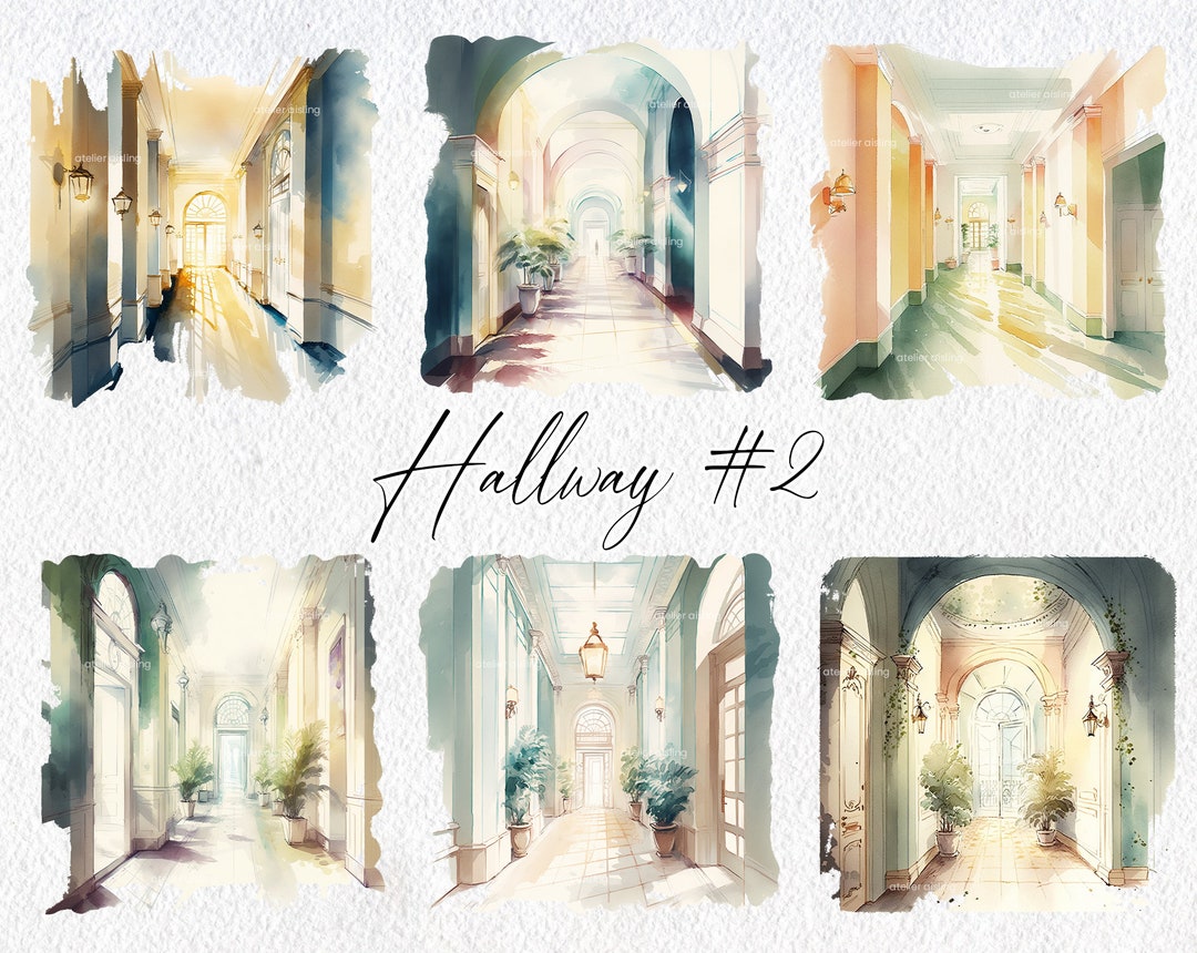 Cute Watercolor Hallway Scenes, Volume 2, Commercial Use Clipart, Home ...