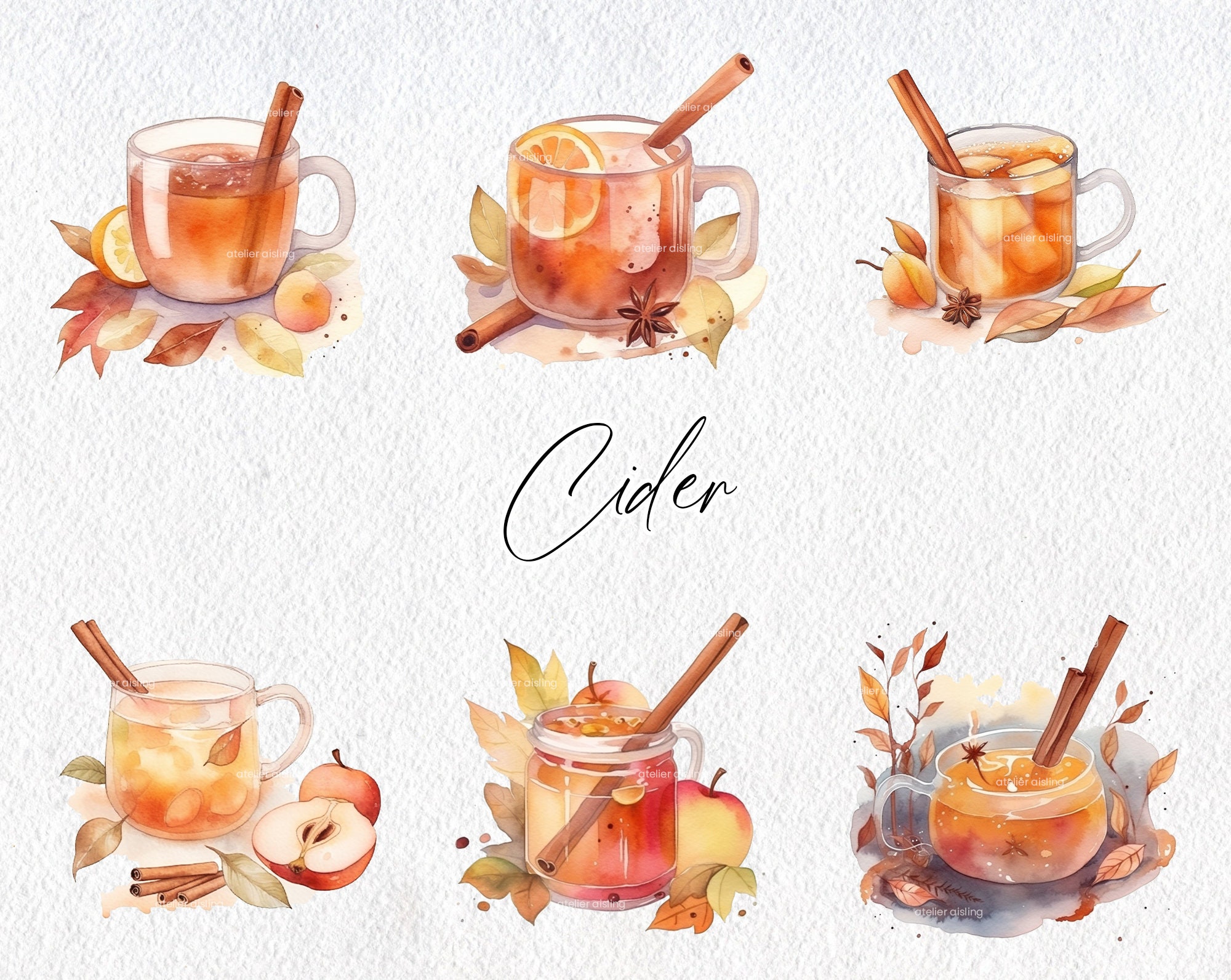 Cute Watercolor Cider, Commercial Use Clipart, Fall Clipart, Autumn ...