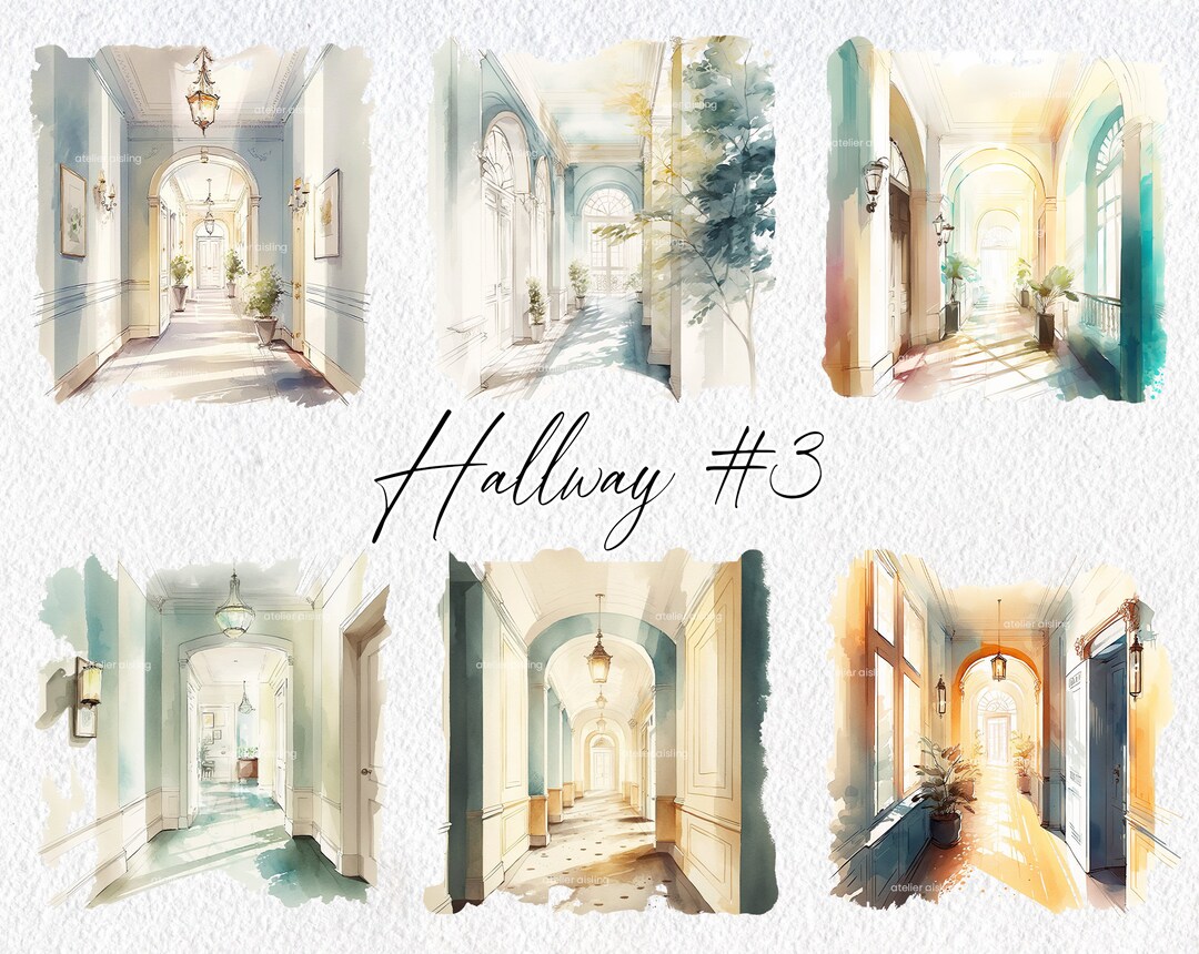 Cute Watercolor Hallway Scenes, Volume 3, Commercial Use Clipart, Home ...