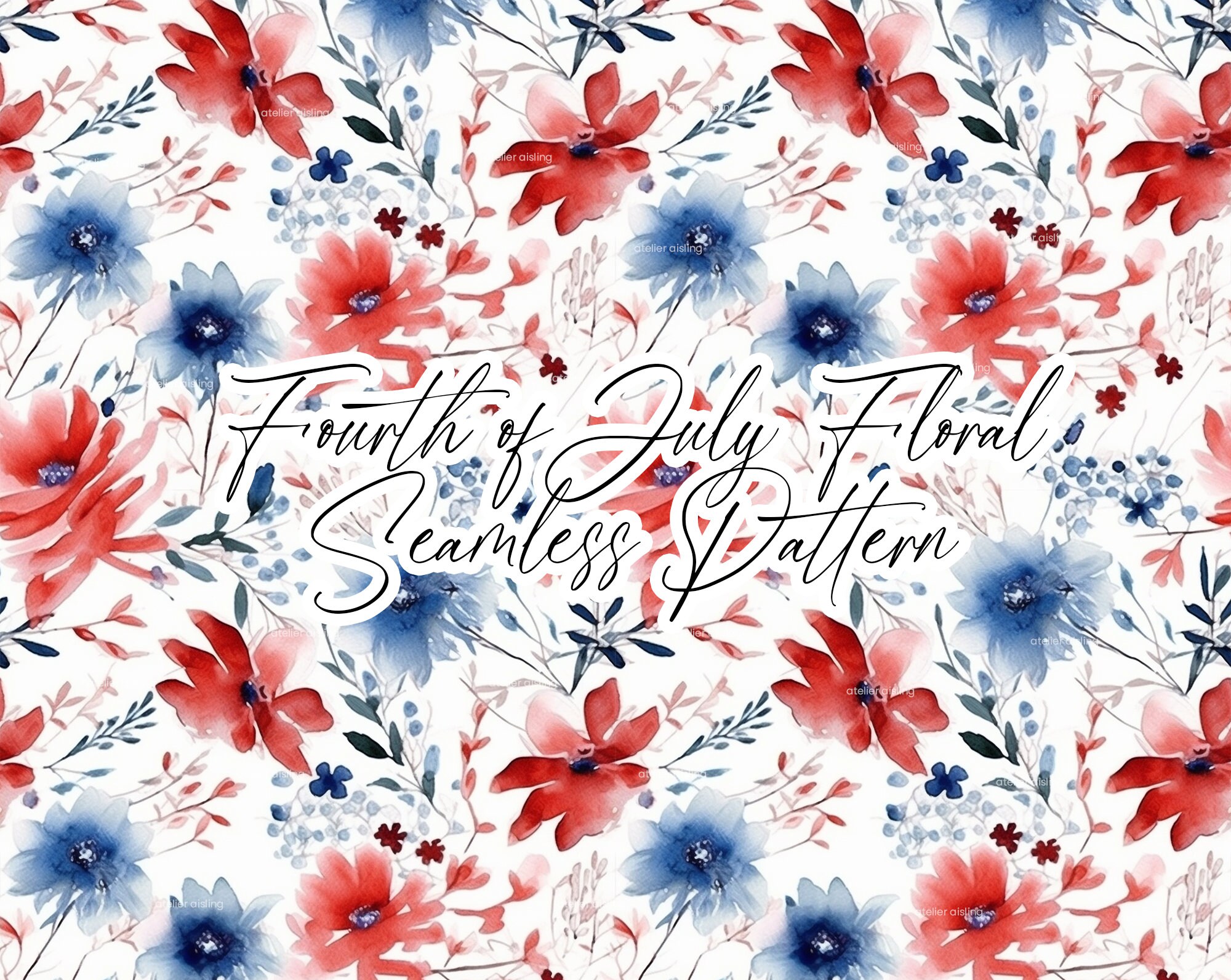 Fourth of July Floral Watercolor Seamless Pattern, Commercial Use ...