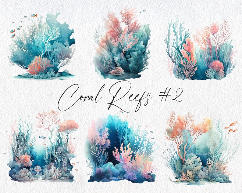 Cute Watercolor Coral Reef Scenes Volume 2 Commercial Use - Etsy