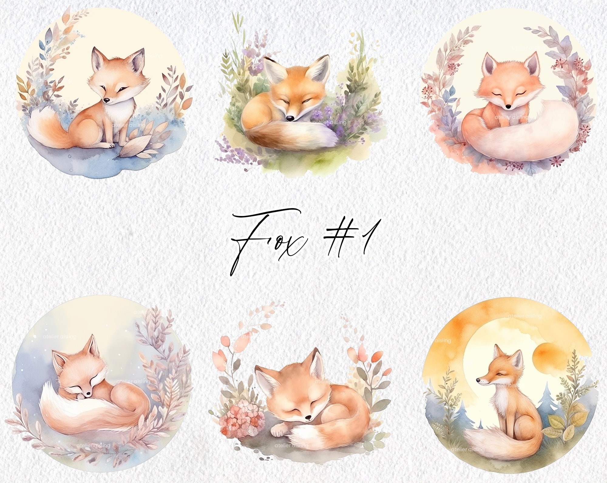 Cute Watercolor Fox Scenes, Volume 1, Commercial Use Clipart, Animal ...