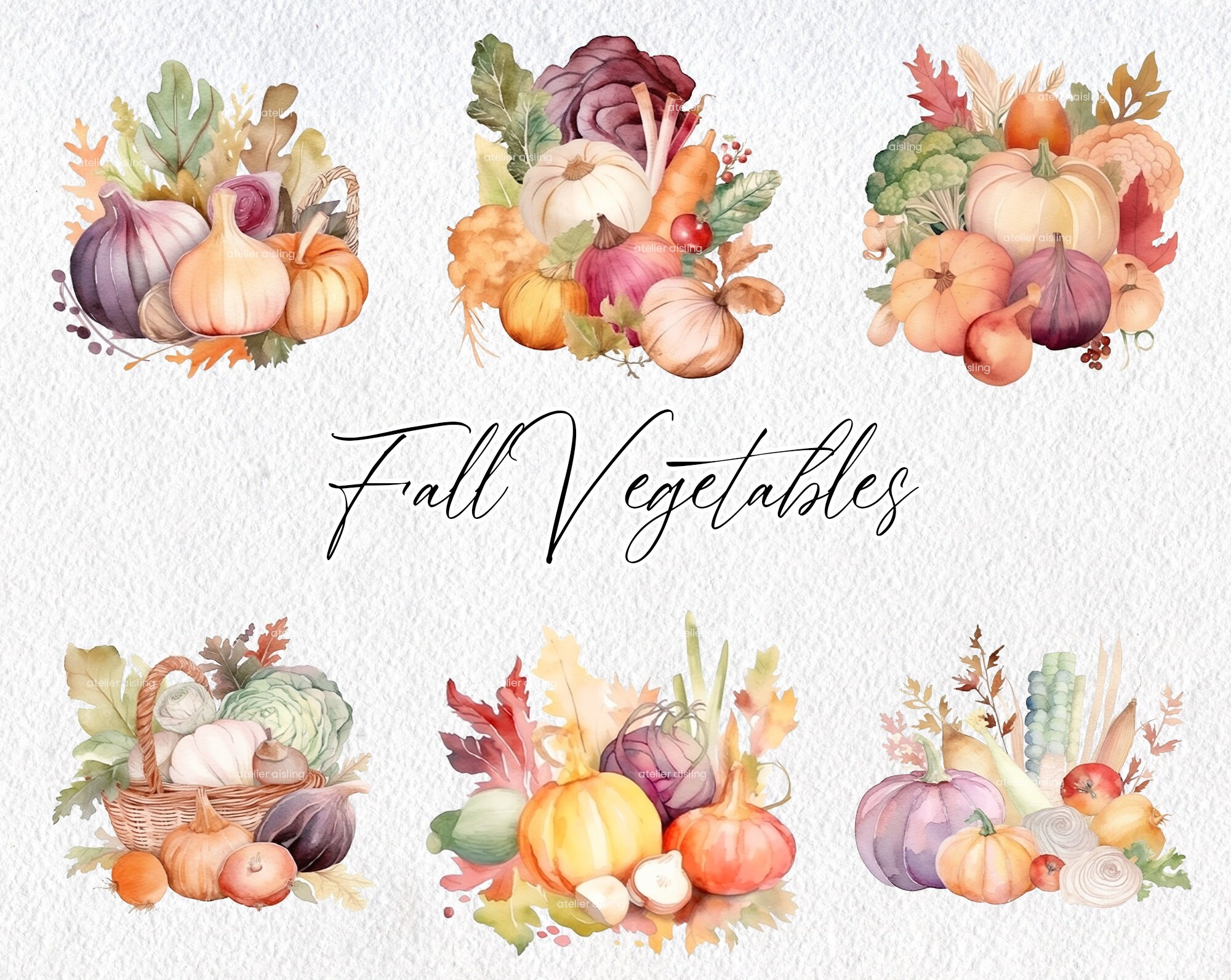 Cute Watercolor Fall Vegetables, Commercial Use Clipart, Fall Clipart ...