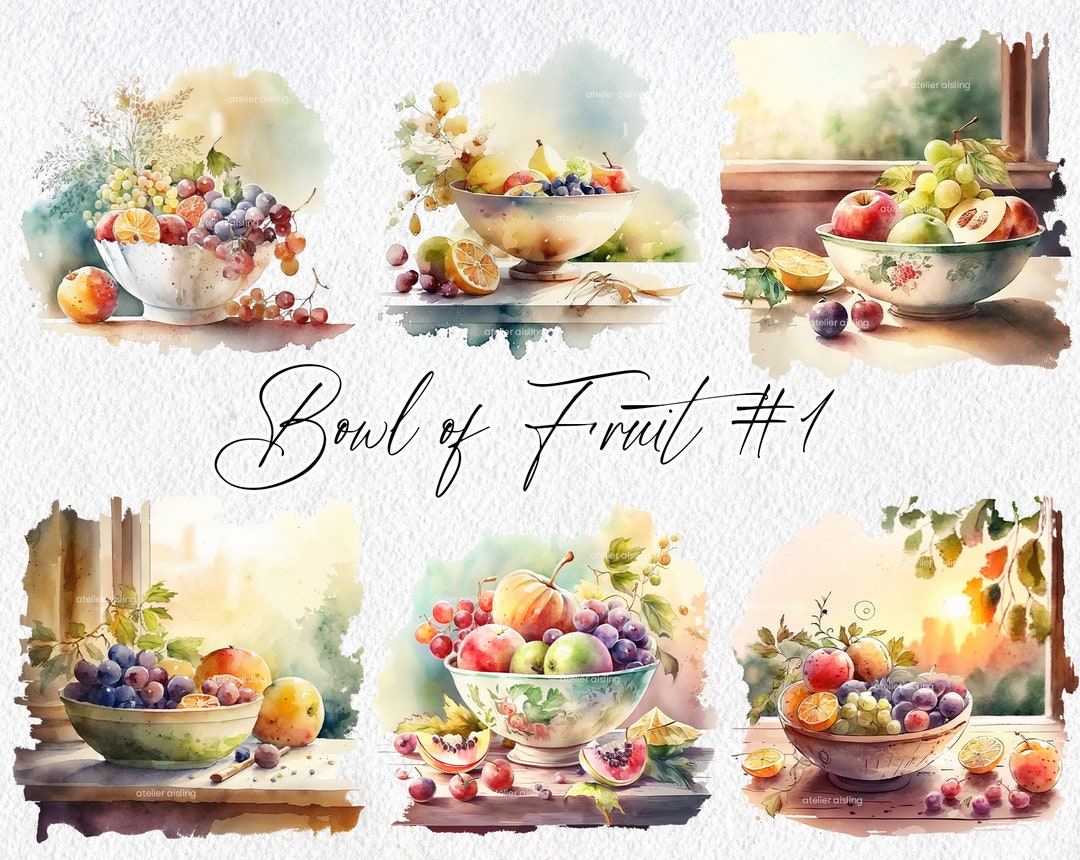Cute Watercolor Bowl of Fruit Scenes Volume 1 Commercial Use - Etsy