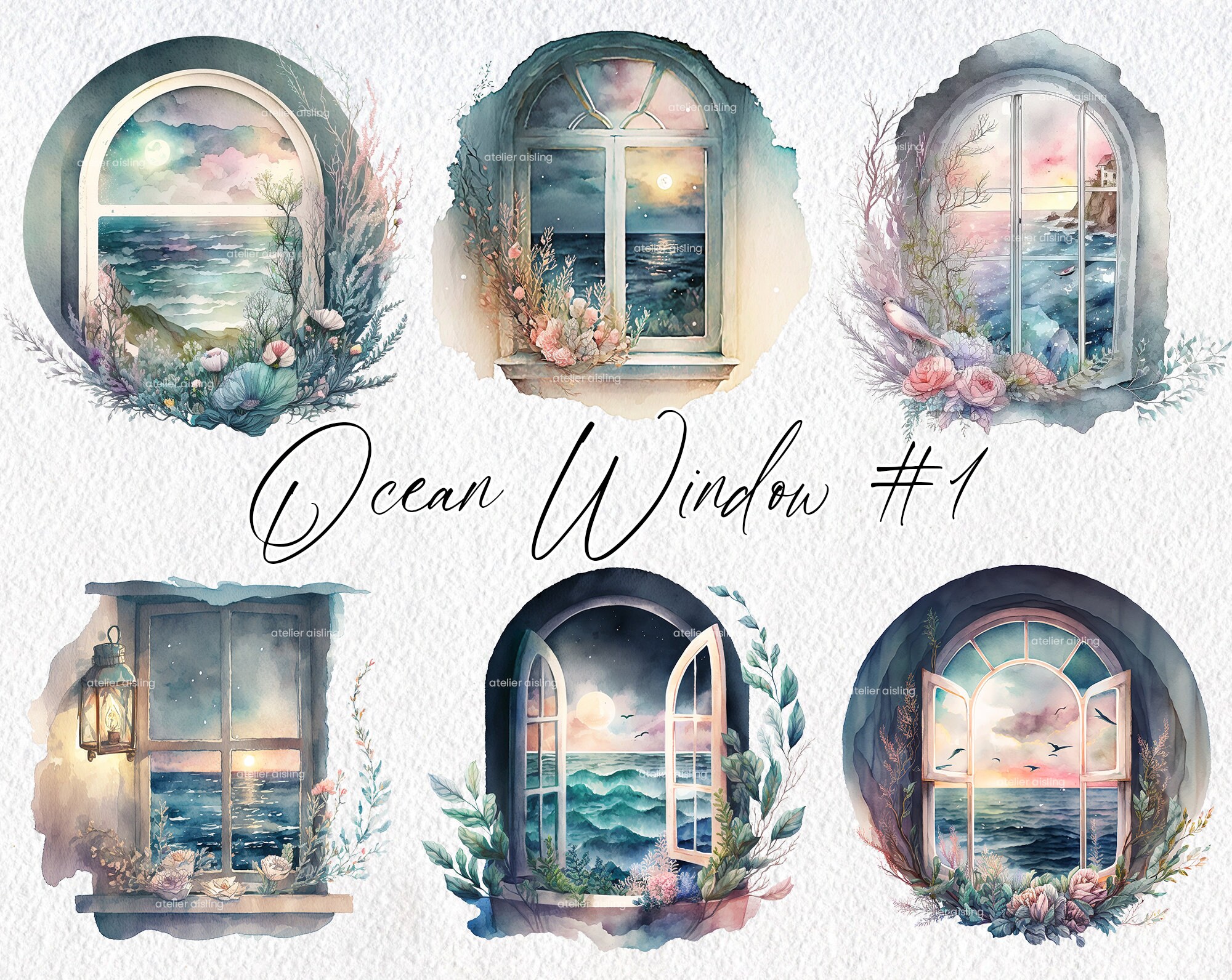 Cute Watercolor Ocean Window Scenes Volume 1 Commercial Use - Etsy