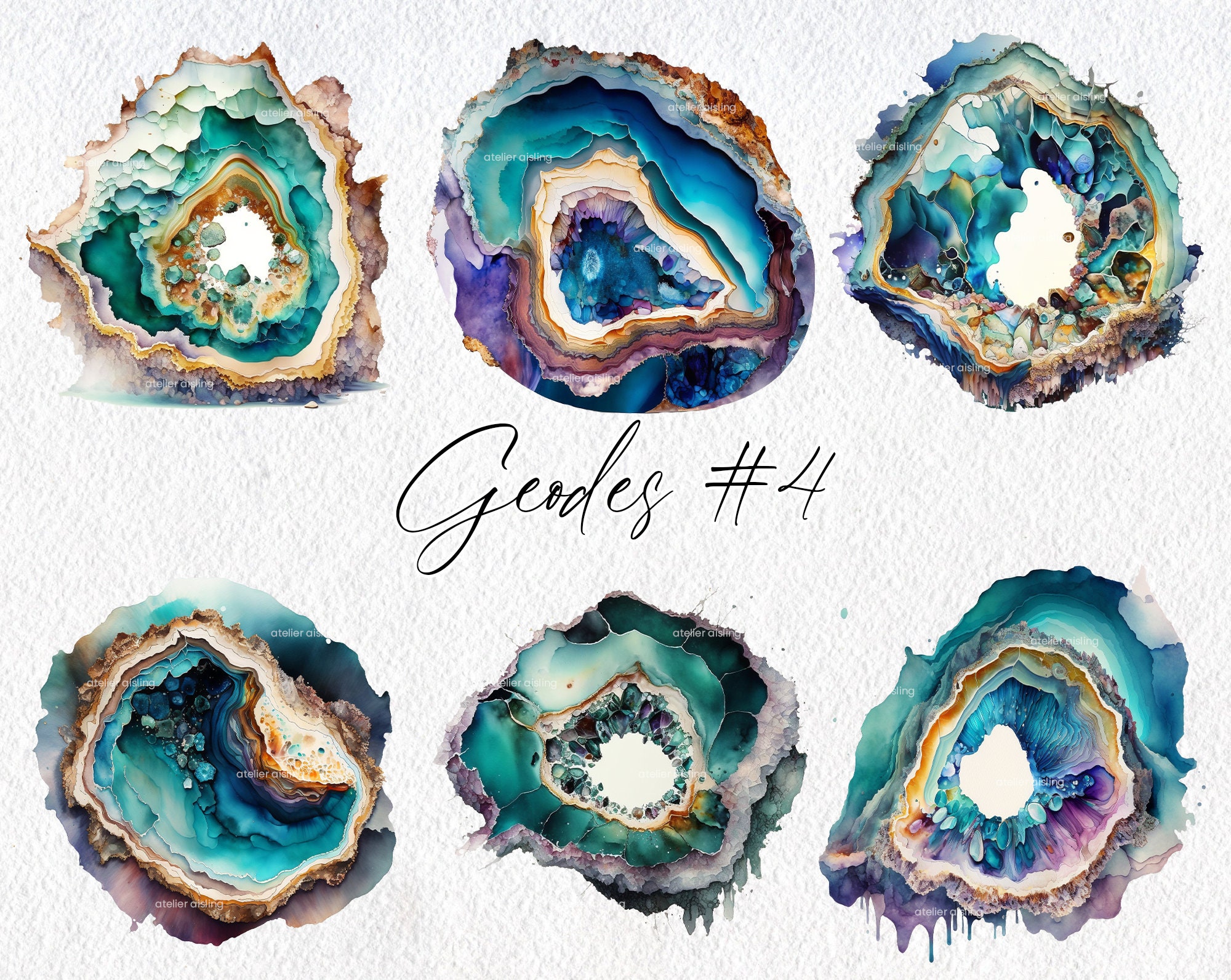 Cute Watercolor Geode Clipart, Volume 4, Commercial Use Clipart ...