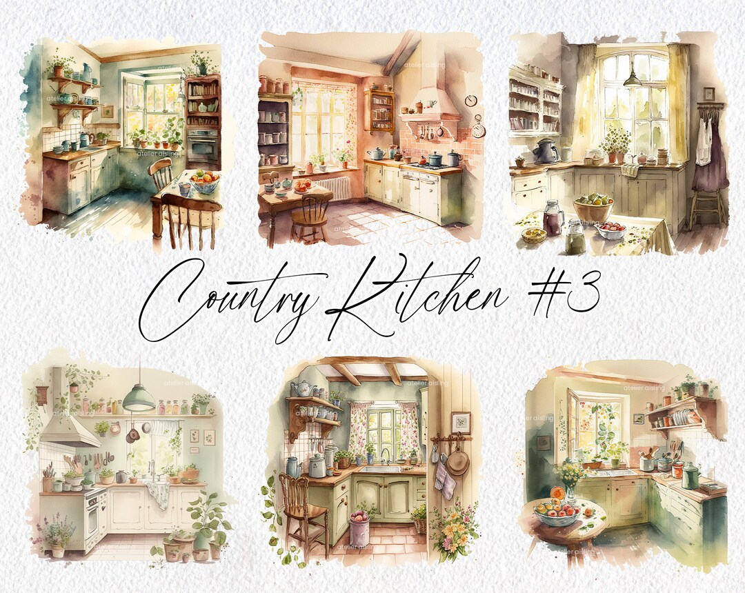 Cute Watercolor Country Kitchen Scenes Volume 3 Commercial - Etsy
