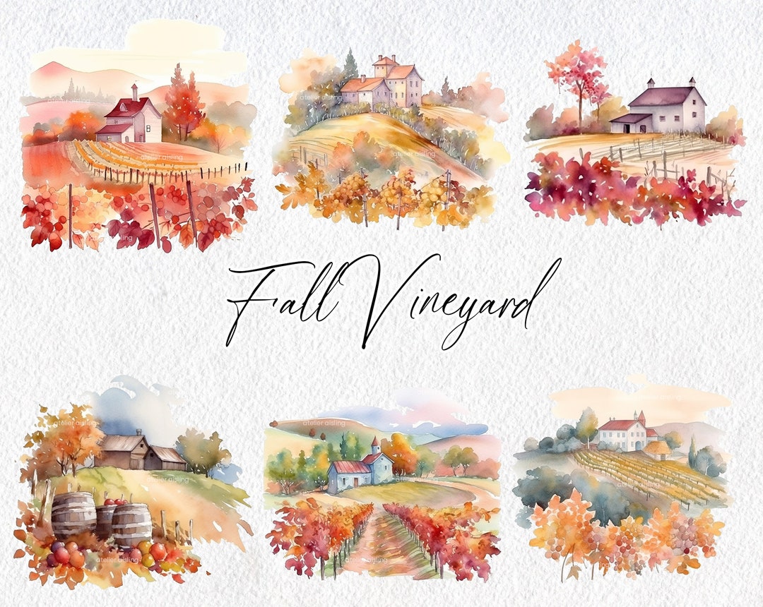 Cute Watercolor Fall Vineyard Commercial Use Clipart Fall - Etsy