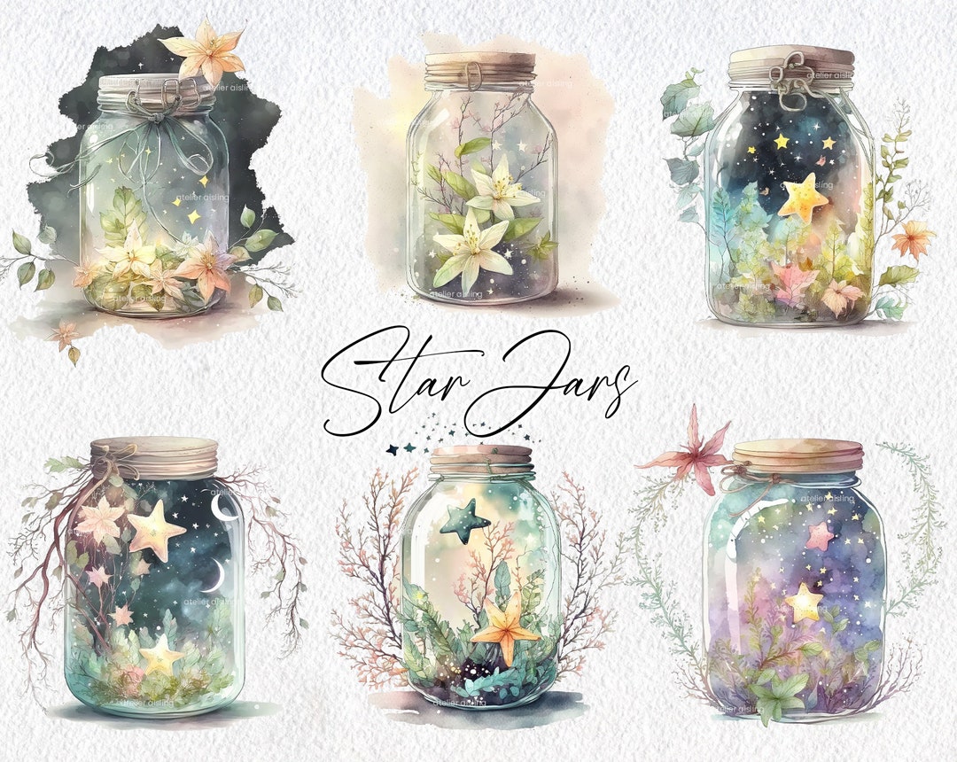 Cute Watercolor Star Jar Clipart, Commercial Use Clipart, Star Clipart ...
