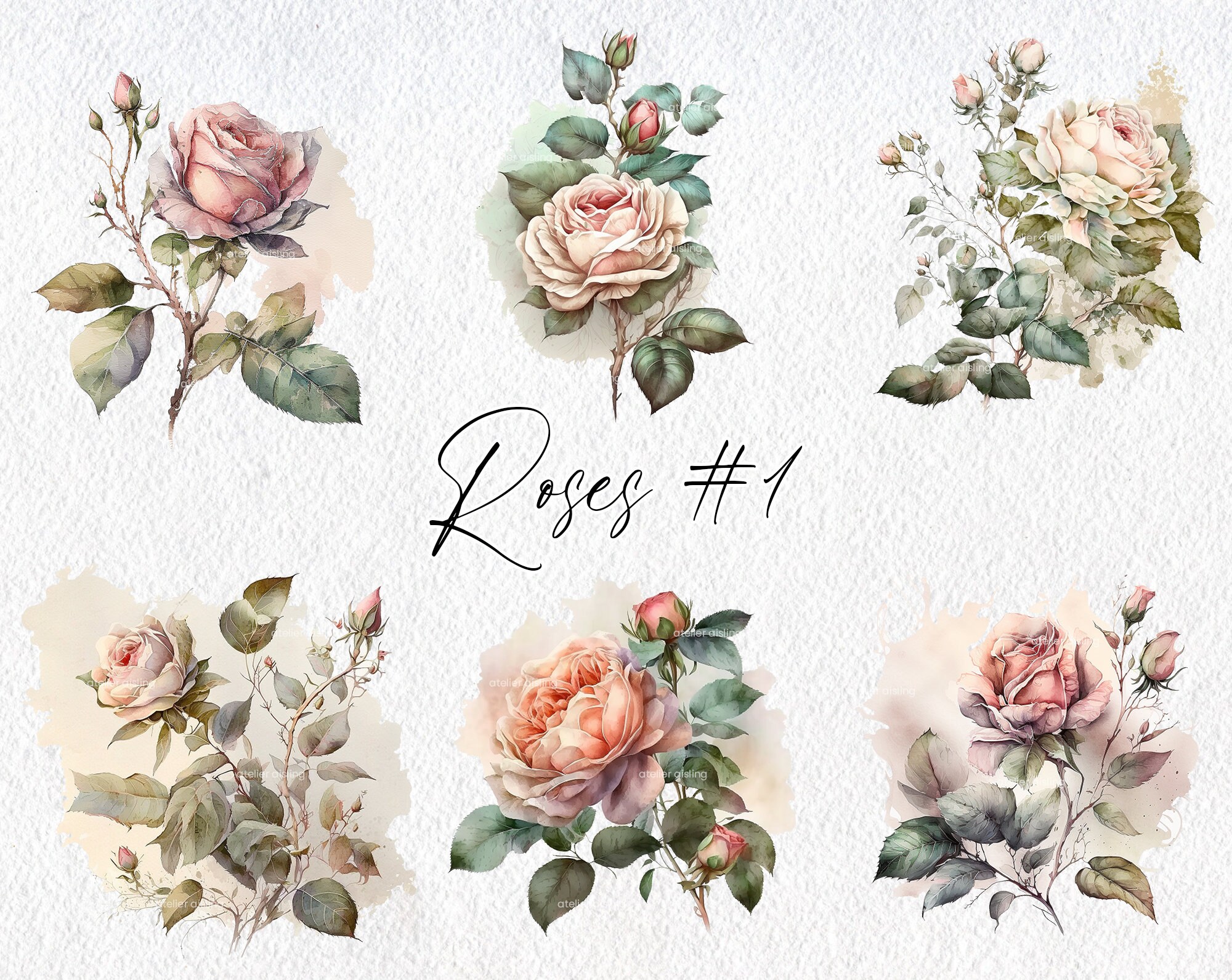 Cute Watercolor Roses Scenes Volume 1 Commercial Use - Etsy