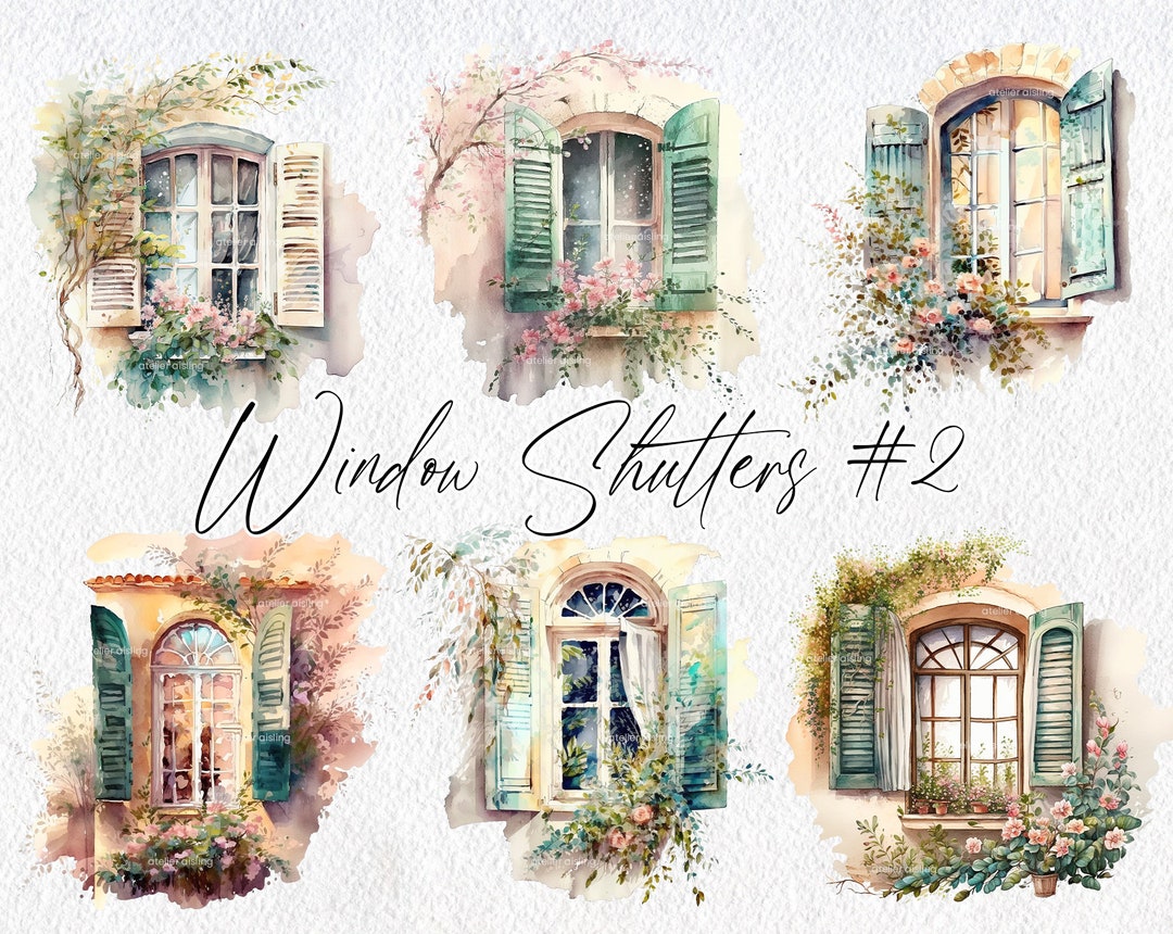 Cute Watercolor Window With Shutters Scenes, Volume 2, Commercial Use ...