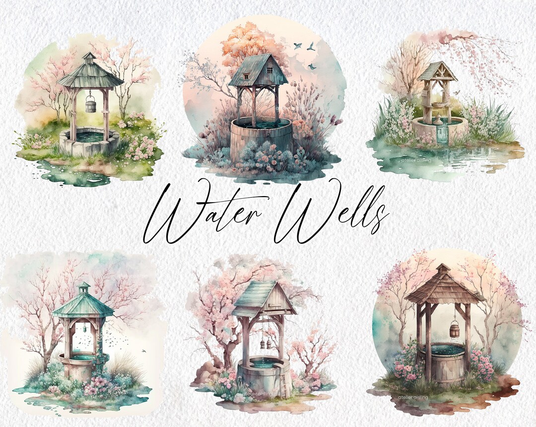 Cute Watercolor Spring Water Wells Commercial Use Clipart - Etsy
