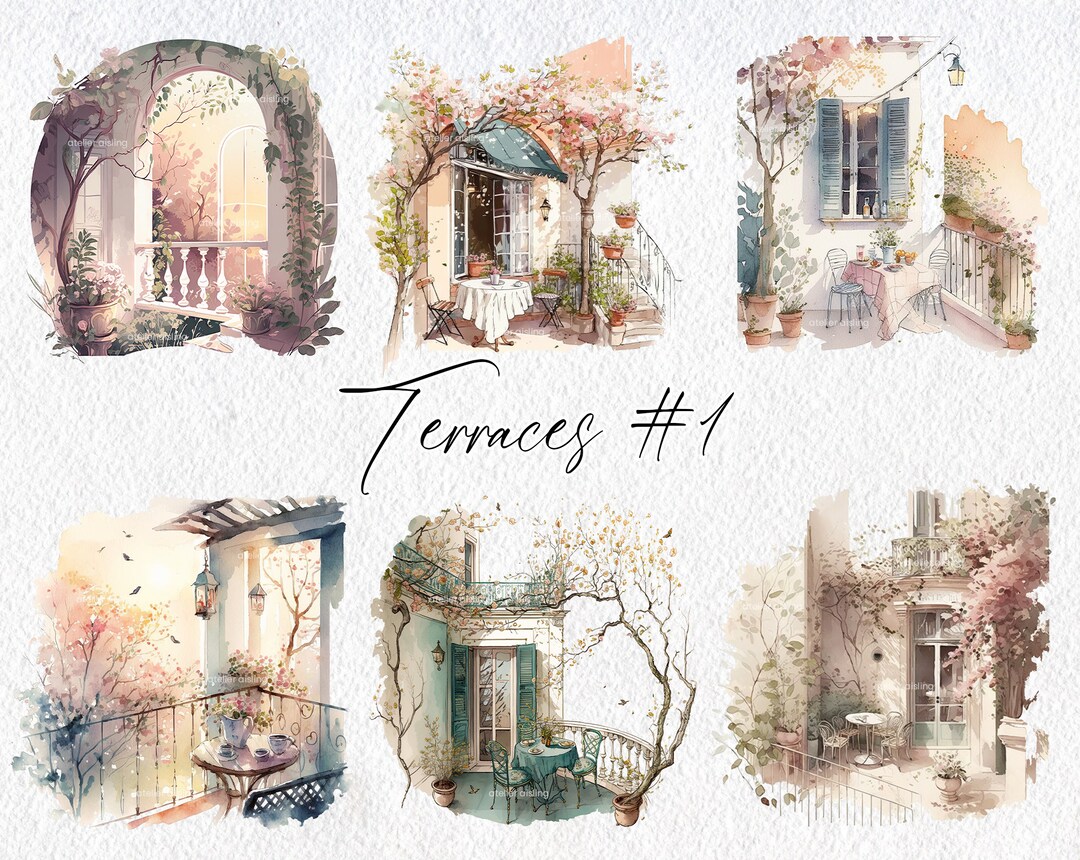 Cute Watercolor Terrace Scenes Volume 1 Commercial Use - Etsy