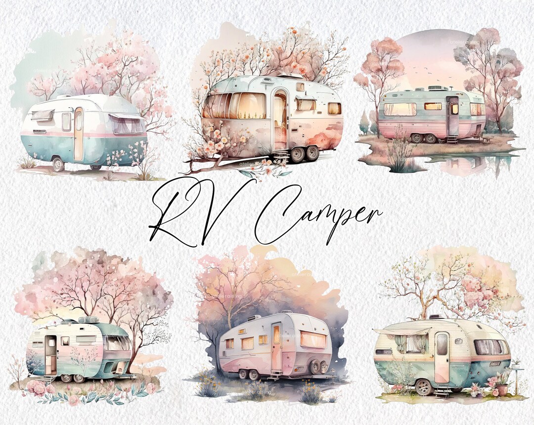 Cute Watercolor RV Camper Scenes Commercial Use Clipart Camp - Etsy