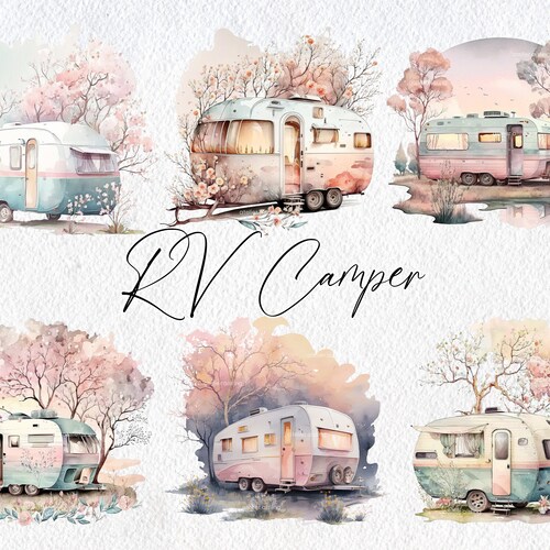 Cute Watercolor RV Camper Scenes Commercial Use Clipart Camp - Etsy
